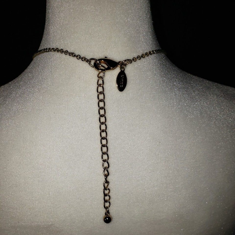 Vintage Long Black Obsidian Stone Pendant Necklace 40" Gold Tone Chain ...