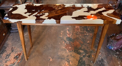 White Epoxy Live Edge Console Counter Slab For Bar Furniture Decor | eBay