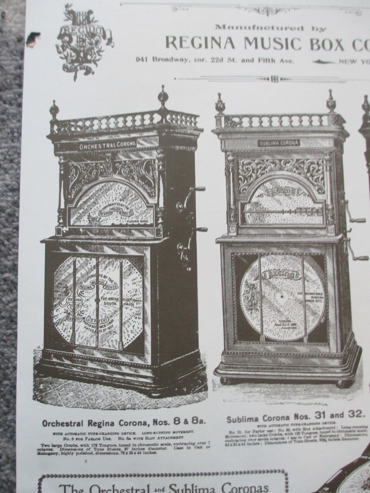 Regina Music Box Broadside Repro 17" x 22" 17 Styles | eBay