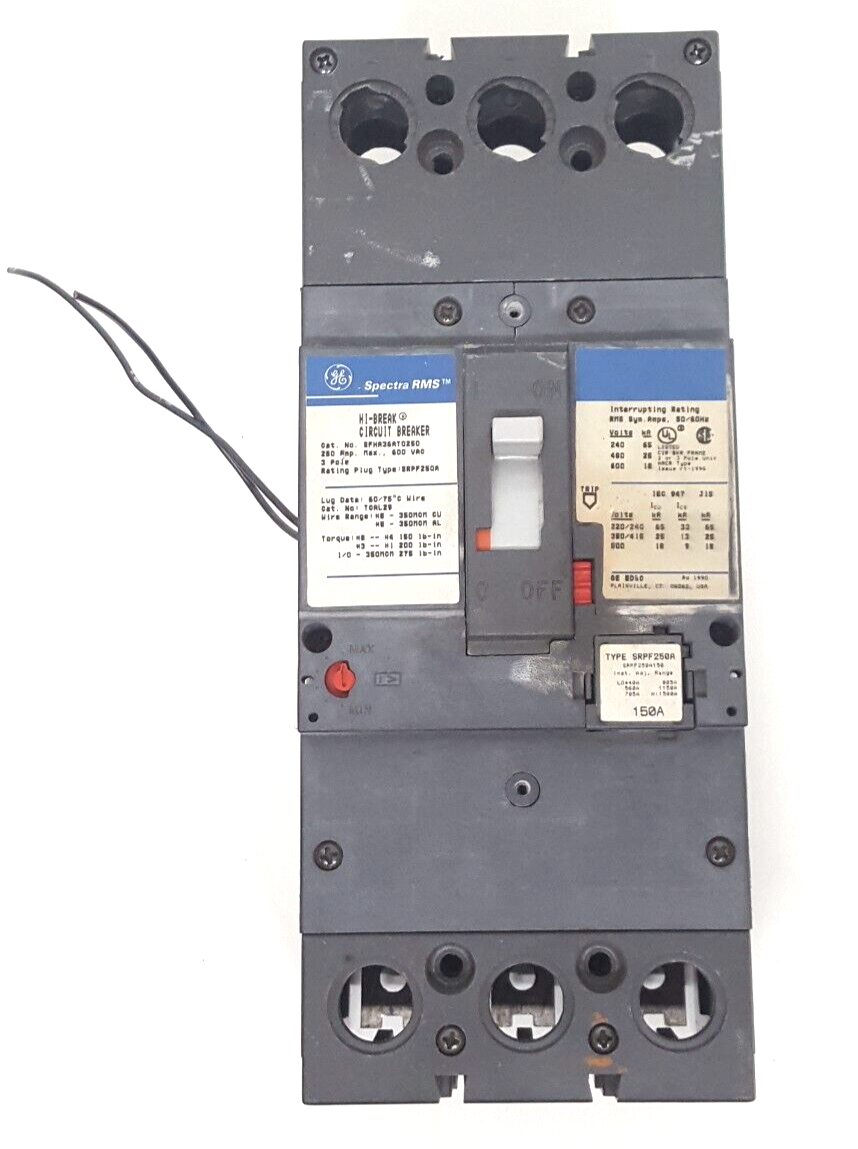 GE SPECTRA RMS SFHA36AT0250 HI-BREAK CIRCUIT BREAKER 150AMPS 3POLE 600 ...