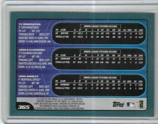 2001 Topps #365 Ty Howington, Josh Kalinowski and Josh Girdley ...