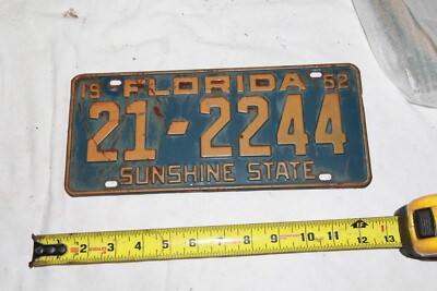 1952 Florida License Plate 52 FL No. 21-2244 Gadsden County Rat rod Lot ...