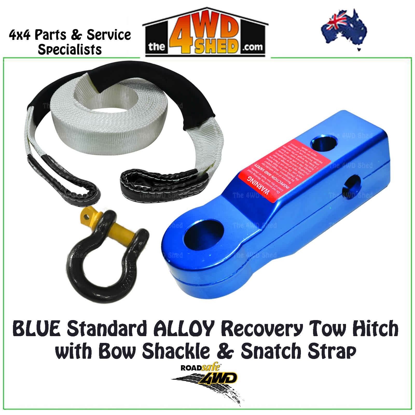 Roadsafe 4WD Rear Alloy Std Tow Hitch Kit w/ Snatch Strap & Bow Shackle ...
