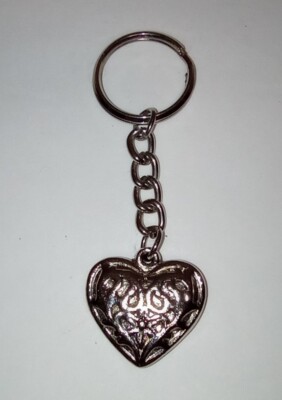 Filigree Design Silver Tone Metal Heart Charm Pendant Keychain | eBay