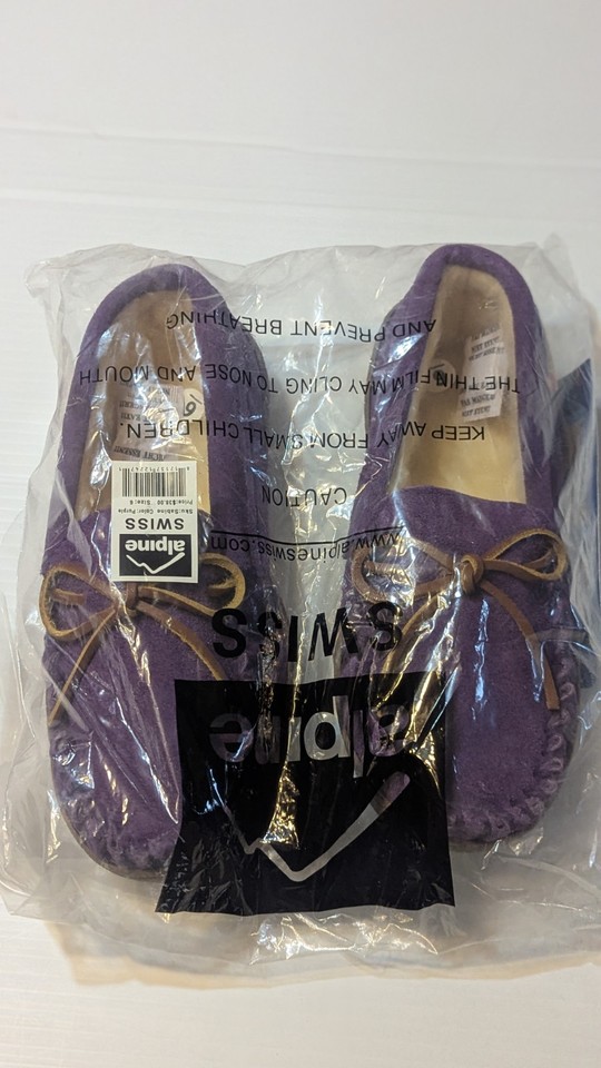 Alpine Swiss Sabine Womens Suede Shearling Moccasin Slippers Slip On ...