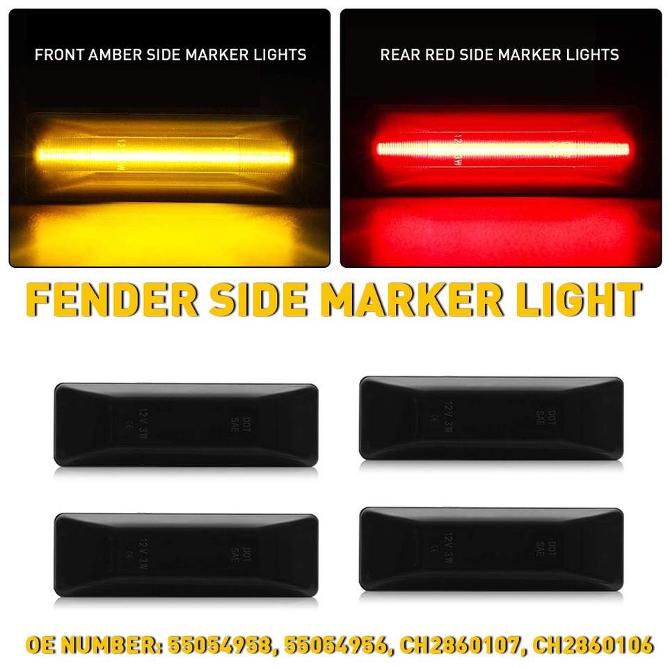 Smoked Len Red Amber LED Fender Side Marker Light For 94-18 Ram 2500 ...