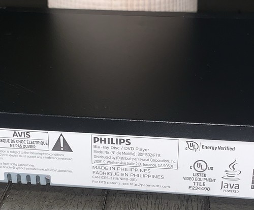 D8 PHILIPS BDP1502 BLU-RAY & DVD DISC PLAYER F7 NO REMOTE TESTED 0413 ...