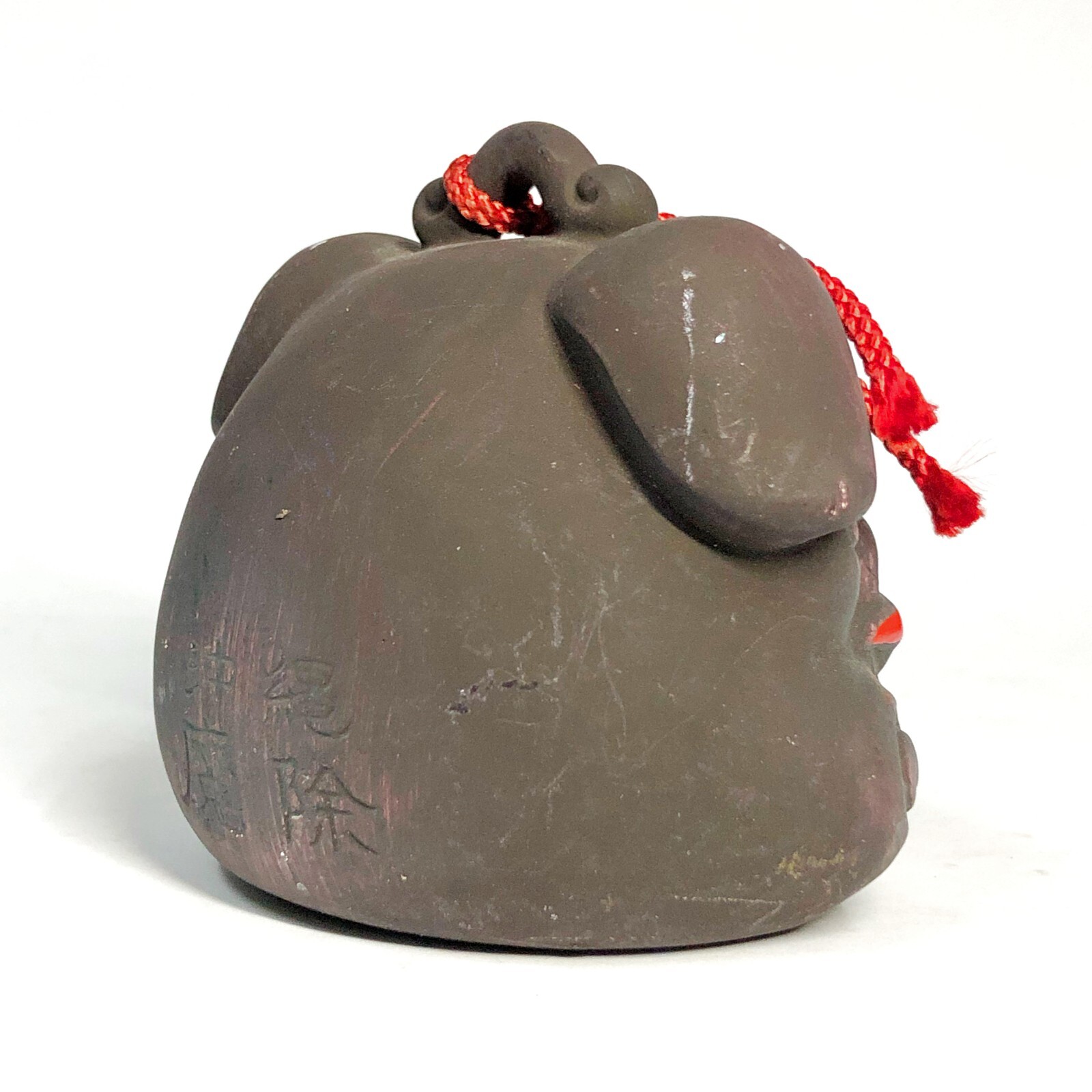 Japanese Clay Bell Dorei Okinawa Shisa Foo Lion Dog Art Oni Head Mask ...