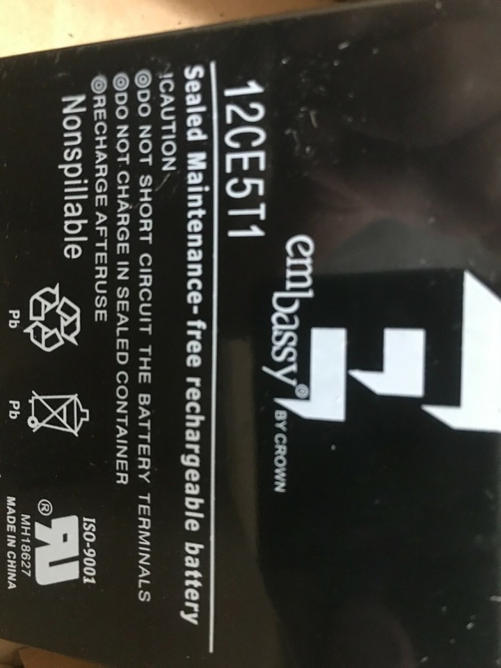 Crown Embassy 12CE5T1 Sealed Lead Acid Battery F1 12 Volt 5 Amp Hr | eBay