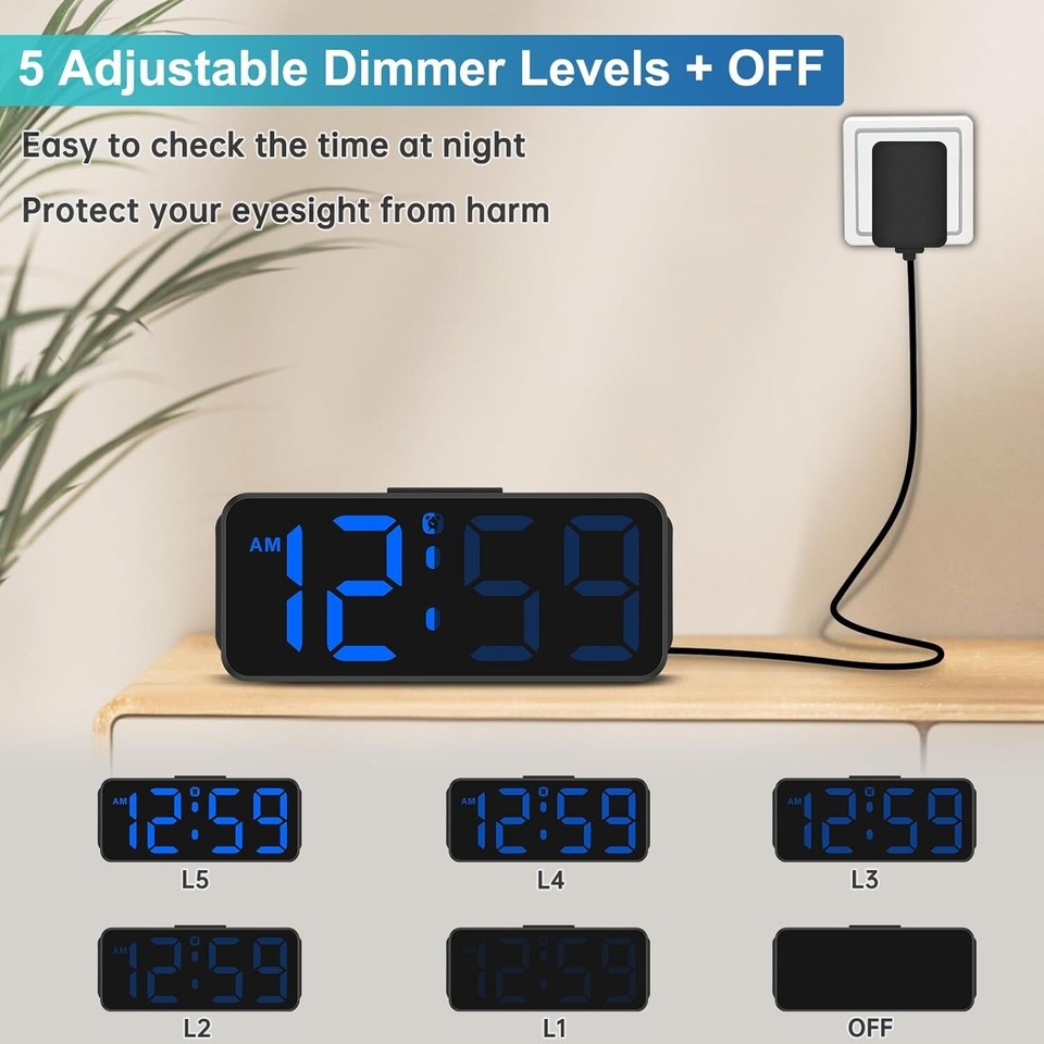 Digital Alarm Clock for Bedrooms - Plug in Electric Clock Big Numbers ...