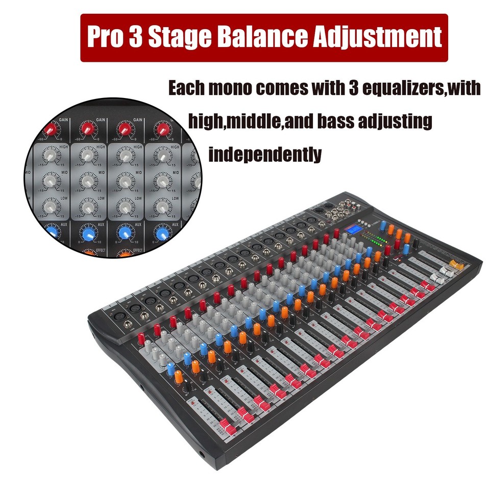 Pro 16 Channel Power Mixer Audio Mixing Console 16 DSP w/USB 110-220V ...