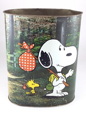 Vintage 1978 Chienco Peanuts Charlie Brown Snoopy Woodstock Metal Trash ...