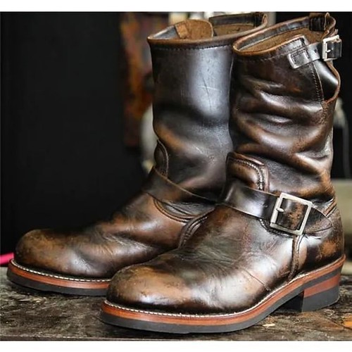 Handmade men antique brown leather combat boots, formal motorcycle ...