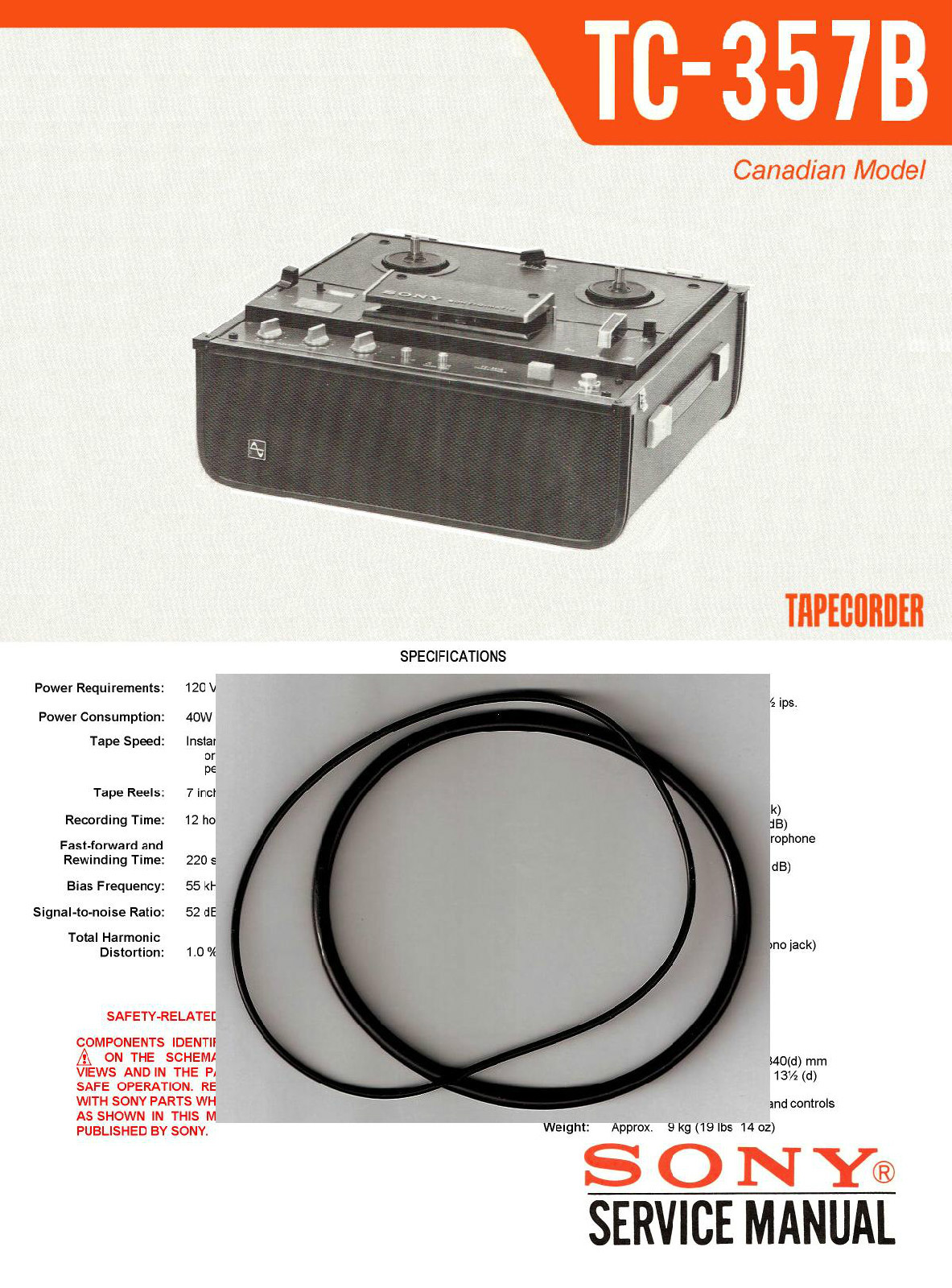 SONY TC-357 TC-357B Reel-to-Reel Belts w/wo a pdf MANUAL on CD & FREE ...