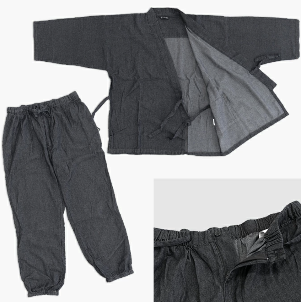 Japanese Denim SAMUE Men's Traditional Work Wear Kimono Set Black from ...