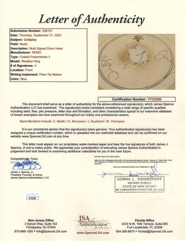 Coldplay Band Signed Autograph 14" 2011 Glastonbury Stage Used Drumhead ...