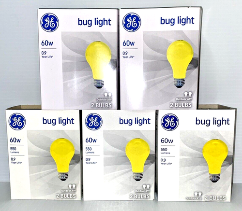 GE Yellow Bug Light Bulb 60 Watt Outdoor Lite A19 Insect Lot Of 5 ( 10 ...