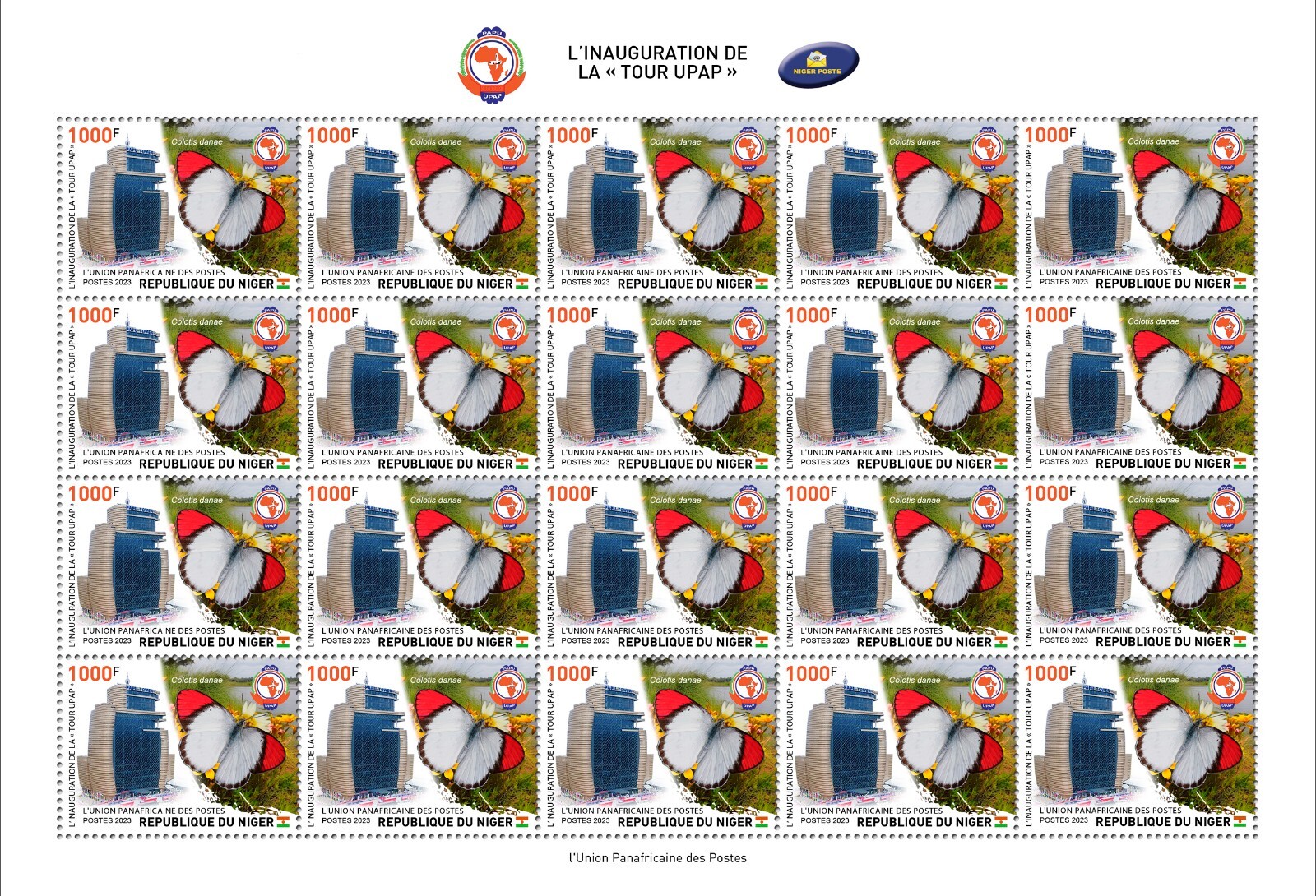 Pan-African Postal Union PAPU Tower Butterfly MNH Stamps 2023 Niger M/S ...