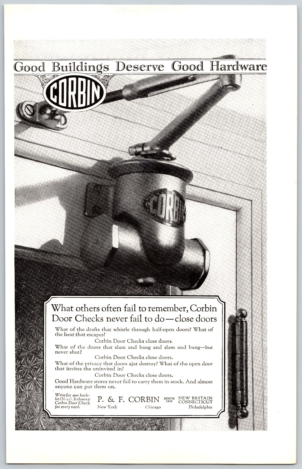 Vintage Print Ad Corbin Hardware Door Check New Britain, CT 1927 Nat ...