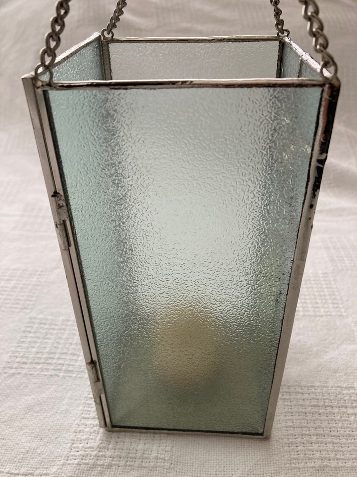 Stained Glass Frosted 4 Sided Hanging Candle Holder W/ Flower | eBay