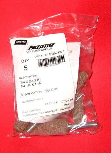 5 each NORTON Gemini 38A36-T 38A Vitrified Bond Mounted Point 3/4"x2-1/ ...