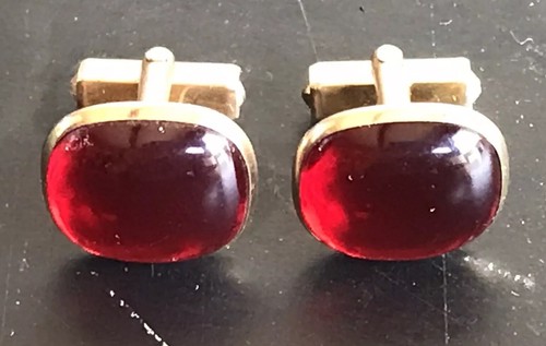 VINTAGE ANSON RUBY RED CABOCHON LUCITE STONE CUFFLINKS | eBay