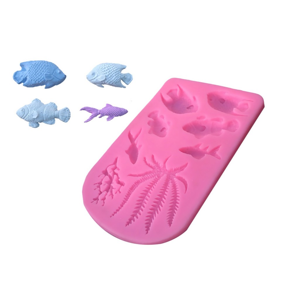 DIY Fish Coral Silicone Fondant Mold Beach Sea Cake Chocolate Icing ...