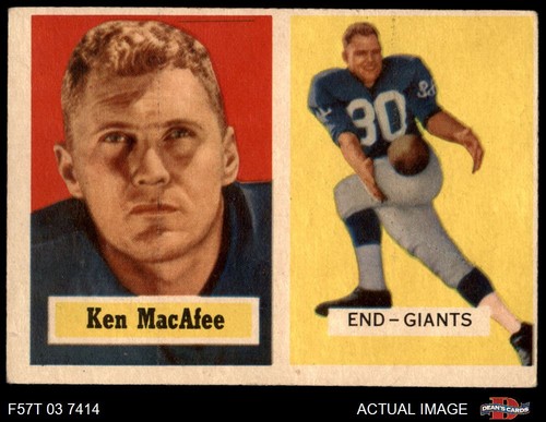 1957 Topps #144 Ken MacAfee Giants-FB Ohio St 3 - VG | eBay