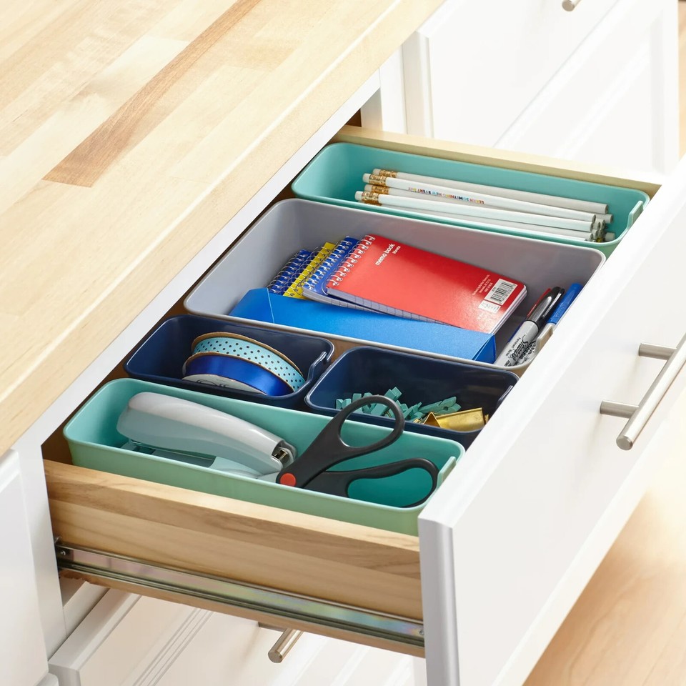 Mainstays Set of 5 Flexible Drawer Storage Organizers, Navy Teal Gray ...