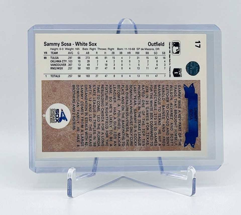 1990 UPPER DECK ROOKIE SAMMY SOSA #17 RC WHITE SOX | eBay