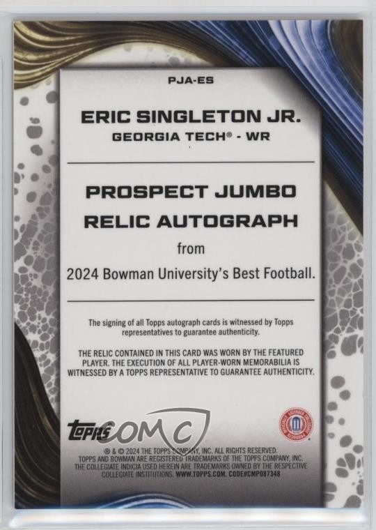 2024 Bowman U Prospect Jumbo Relic Auto Eric Singleton Jr #PJA-ES Auto ...