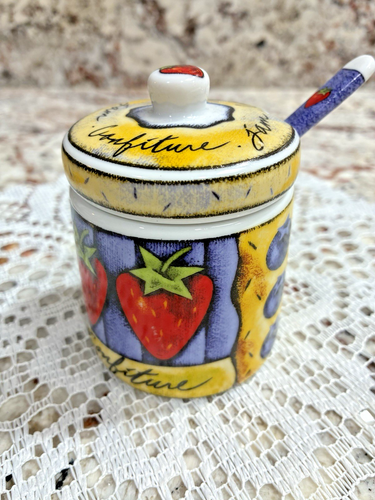 MSC Joie De Vivre Confiture Fruit Jam Jar Ceramic Canister with Spoon ...
