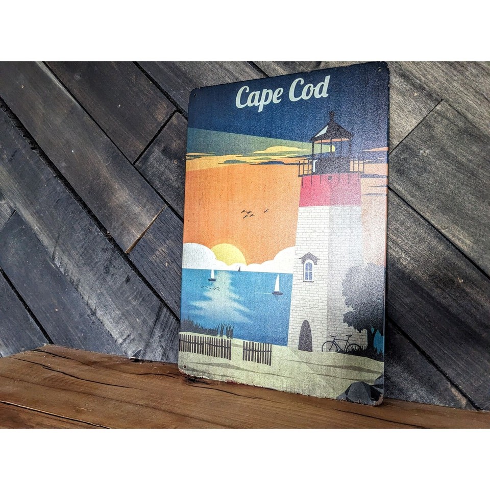Cape Cod Sign - Retro Style Cape Cod Sign With Lighthouse - 8in x 12in ...