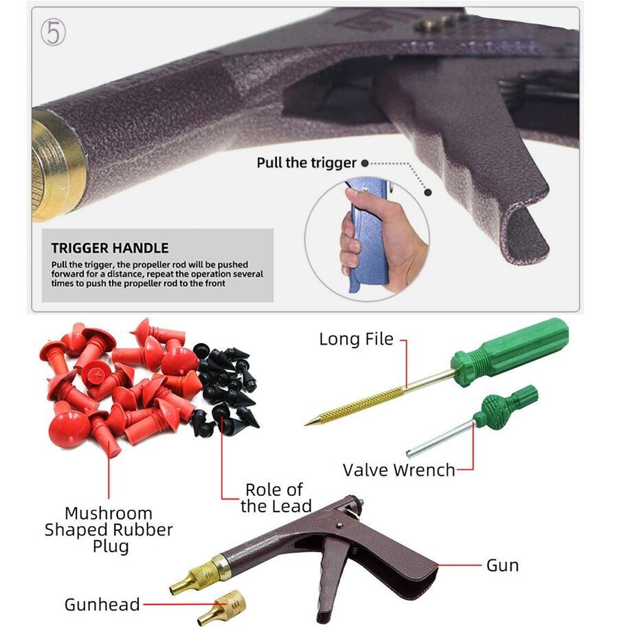 Tire Repair Plugger Tire Wheel Repair Gun Kit Mushroom Plug Probe ...