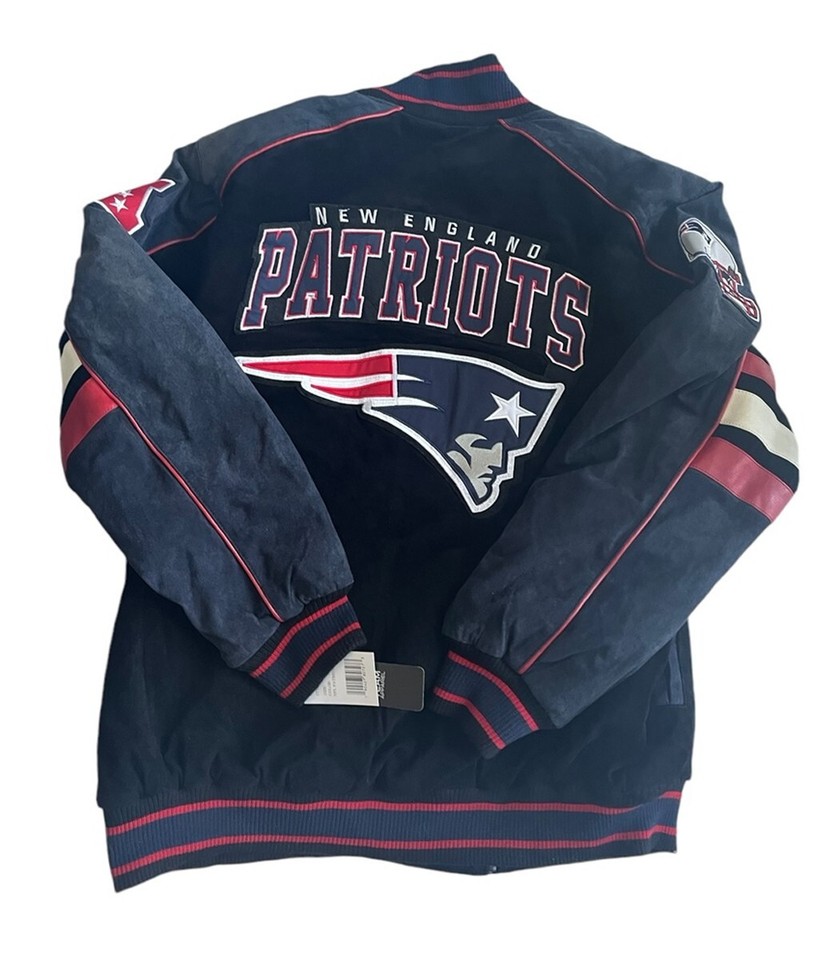 "AS IS" NFL New England PATRIOTS Men's Shell 100% LEATHER Suede Jacket ...