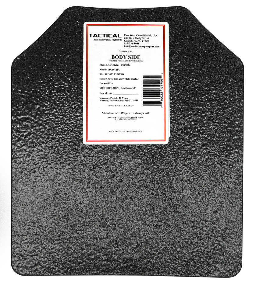 Level III AR500 Steel Body Armor Single 10x12 Curved Plate Base Coated ...