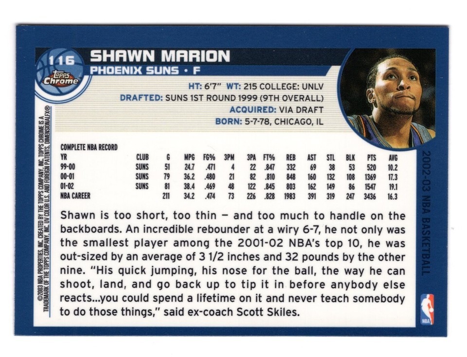 2002-03 TOPPS CHROME SHAWN MARION CARD #116 **NM-MT** PHOENIX SUNS | eBay