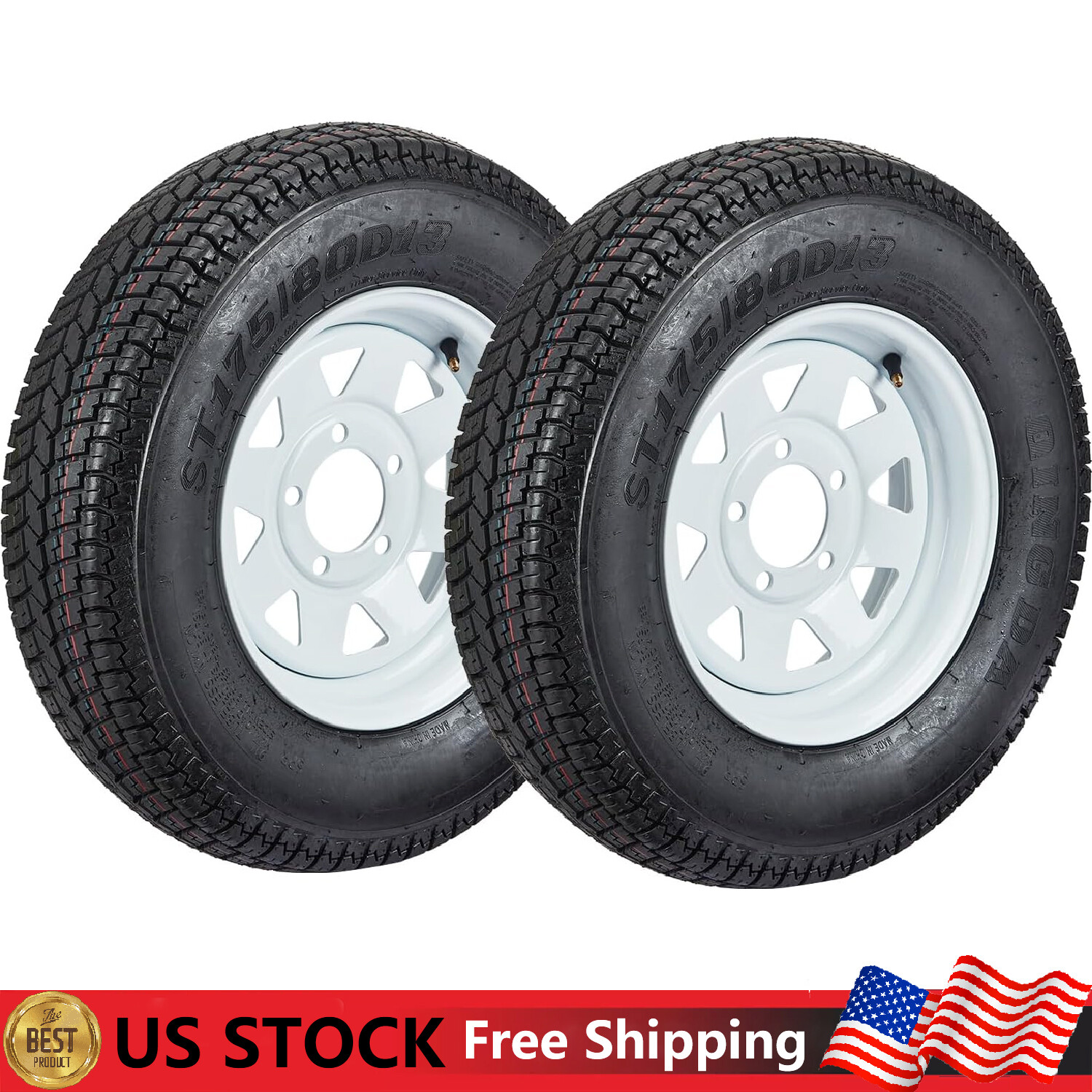 2 Pack ST175/80D13 Trailer Tires 175 80 13 Trailer Tire 5 Lug 6 Ply ...