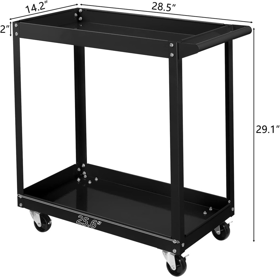 2 Shelf Steel Utility Cart 2 Tier Rolling Tool Storage Cart for ...