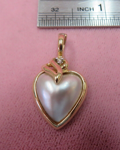 14k Solid Y. Gold Diamond Heart Mabe Pearl Pendant w/ 14K Openable Bail ...