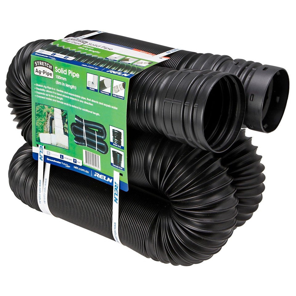 reln stretch ag pipe 100mm x 8m unslotted | eBay Australia