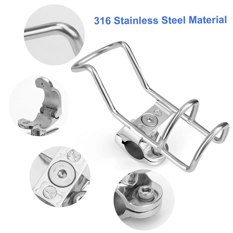 316 SS 360° Adjustable Clamp-On Fishing Rod Holder For Boat Rail Mount ...