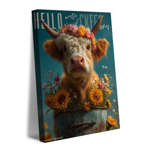 Highland Cow Floral Crown Wall Art Canvas Prints,Posters,Boho Farmhouse ...