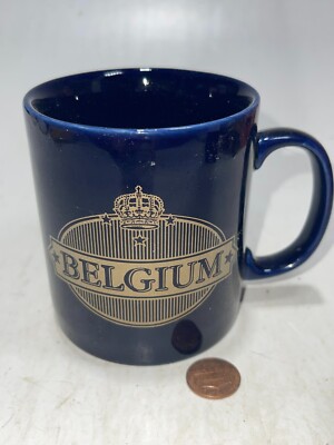 Belgium Coffee Mug Cup Navy Gold | eBay