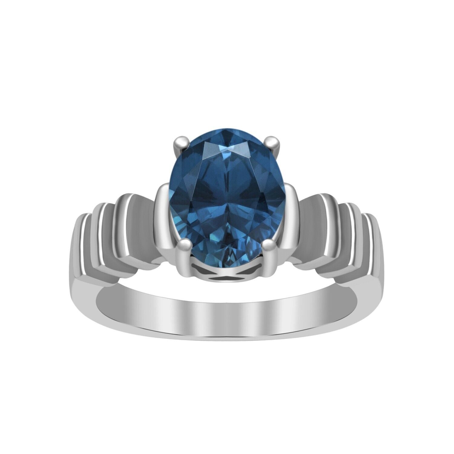 9x7MM Oval London Blue Topaz Stairs Design 925 Sterling Silver ...