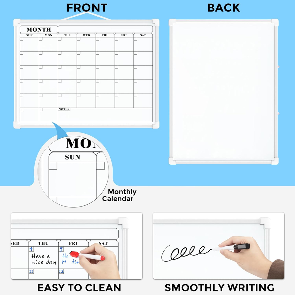 Monthly Calendar Dry Erase Whiteboard for Wall, 16"X12" Small Hanging ...