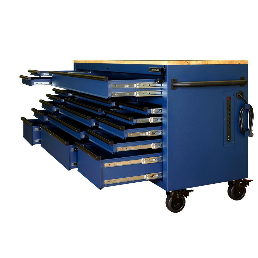 Tool Chest Work Bench Cabinet Adjustable Wood Top 72 in Rolling Garage ...