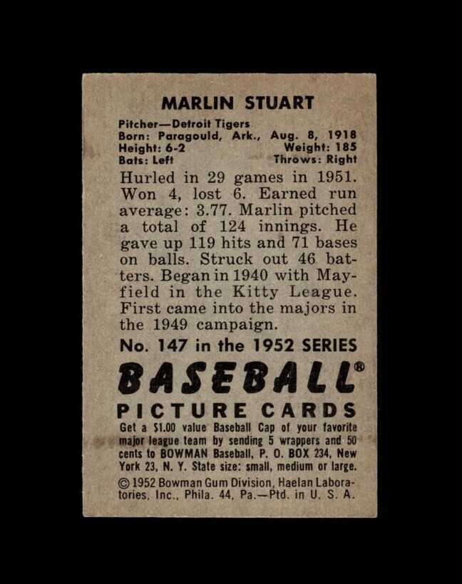 1952 Bowman Set-Break #147 Marlin Stuart EX-EXMINT *GMCARDS* | eBay