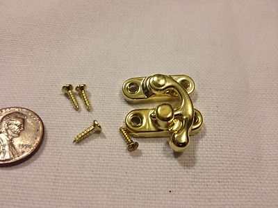 GOLD (S) Latch clasp small mini doll house Antique hook Carved wood box ...