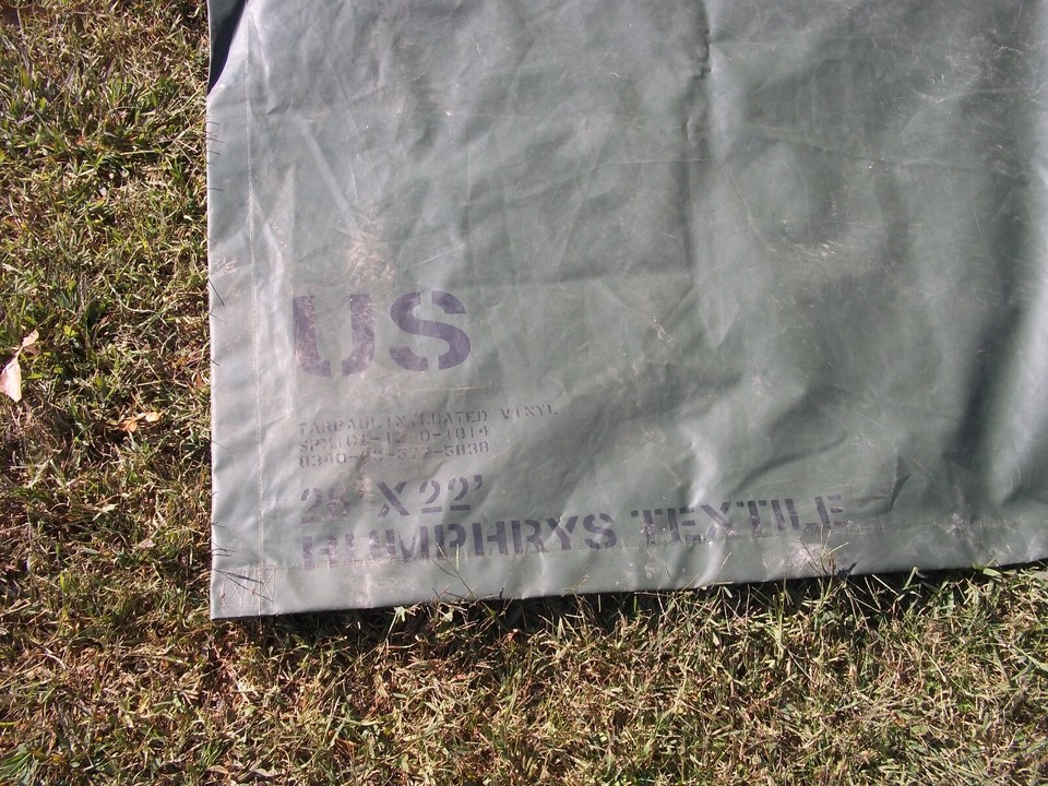 MILITARY SURPLUS VINYL CANVAS TARP TENT HUNT CAMPING 22 ft x 26 Ft ...